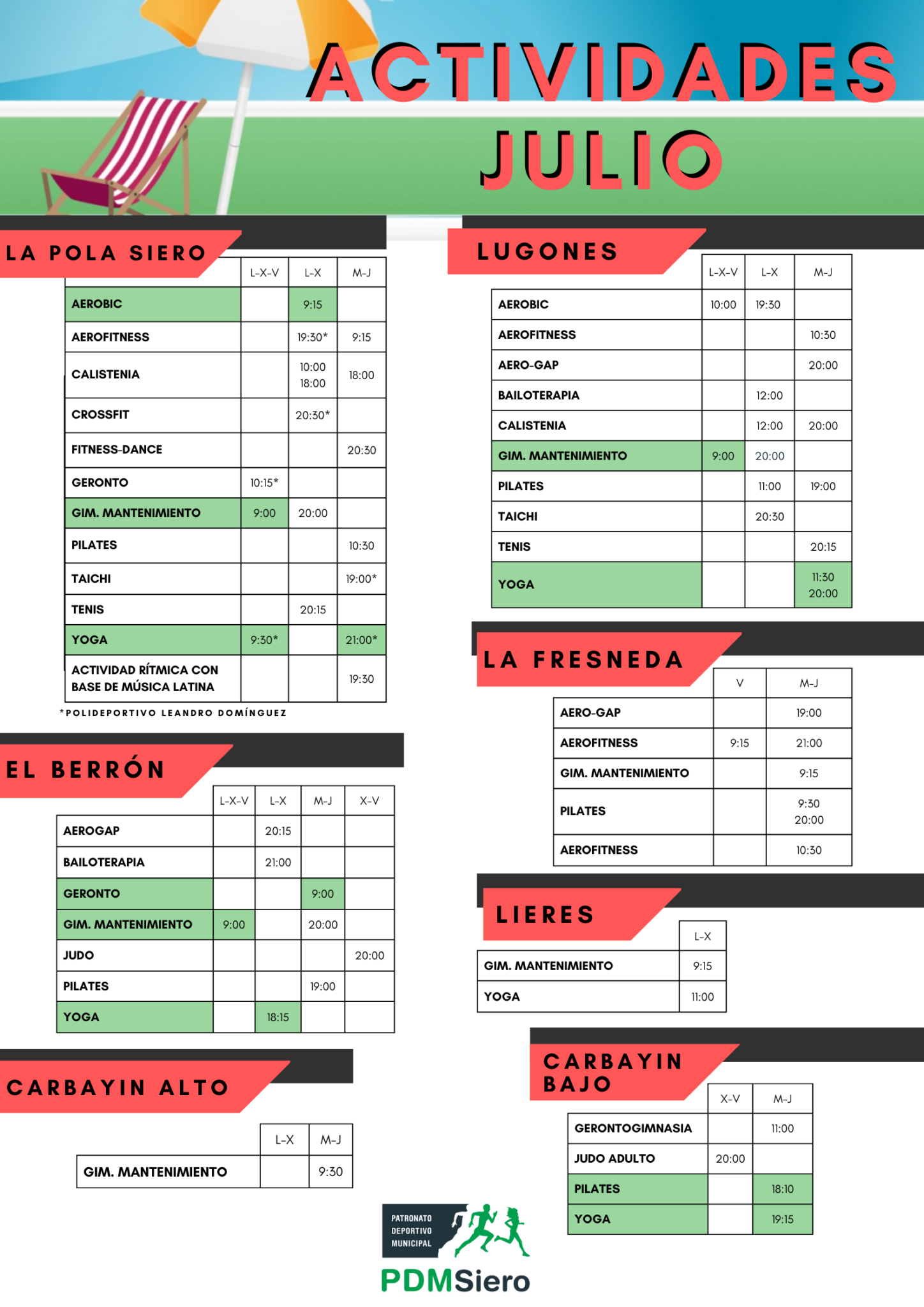 Actividades julio 2024 en el PDM Siero - Ayuntamiento de Siero